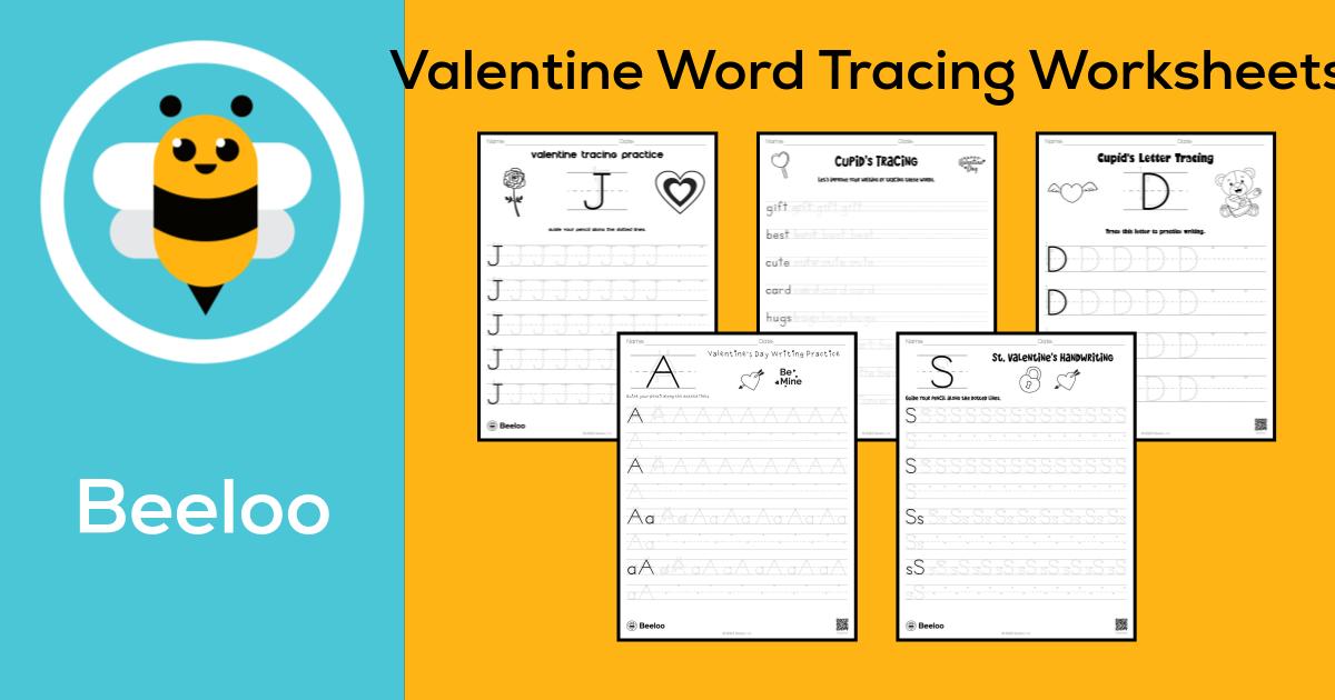 Valentine-themed Word Tracing Worksheets • Beeloo Printable Crafts and ...