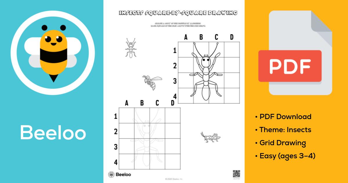 Insects Square-by-Square Drawing • Beeloo Printable Crafts and ...