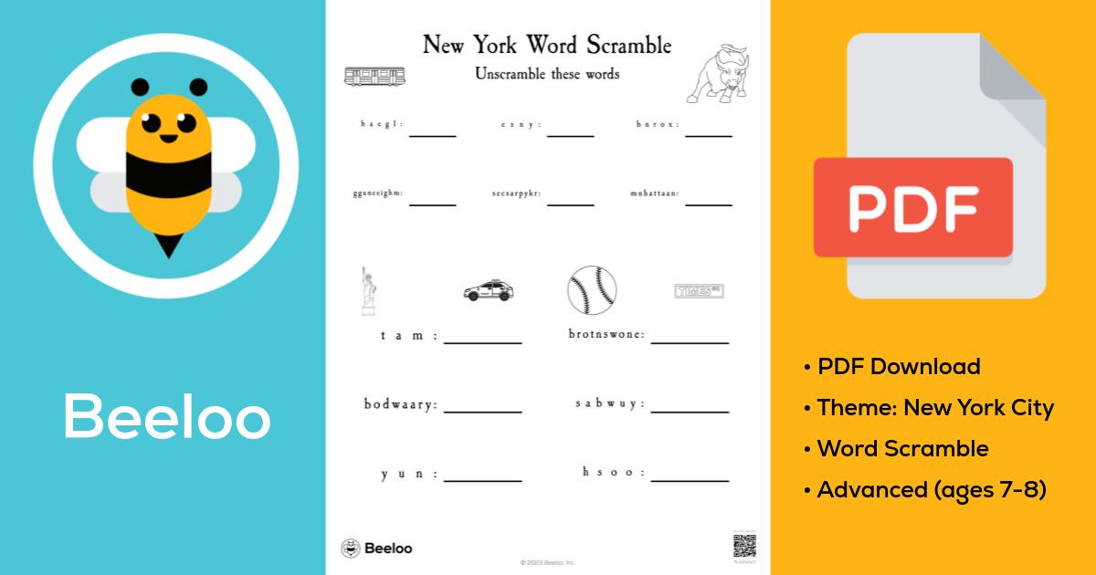 New York Word Scramble • Beeloo Printable Crafts and Activities for Kids