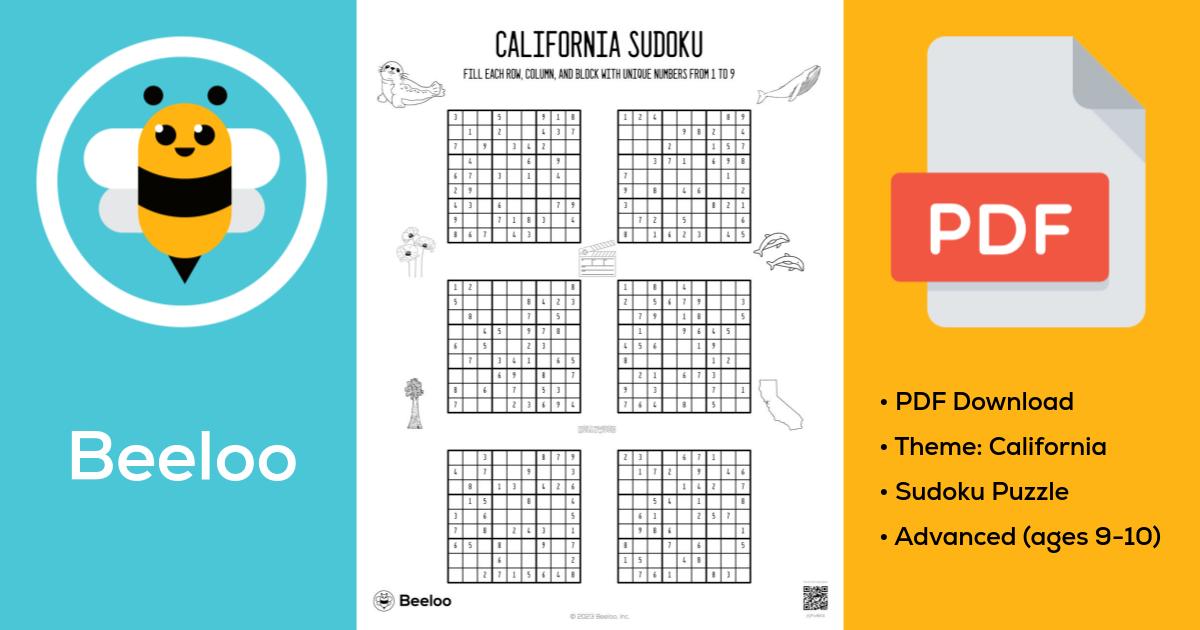 California Sudoku • Beeloo Printable Crafts and Activities for Kids